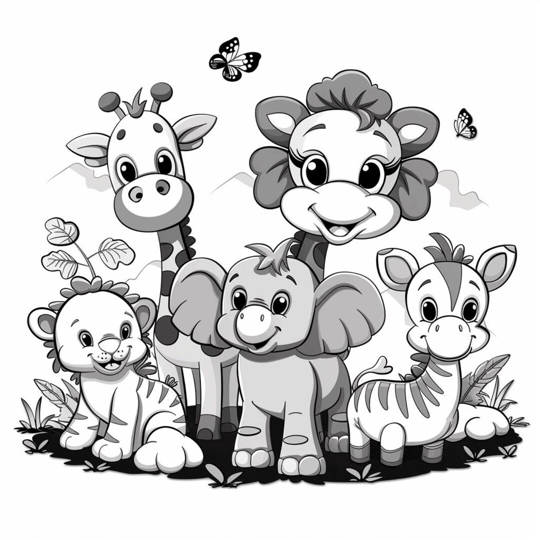 Animal Circus Group Cartoon Black and White Bundle 1 32 Digital Line ...