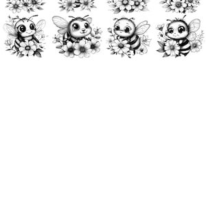 Bees and Flowers Cartoon Black and White Bundle 1 32 Digital Ai Line ...