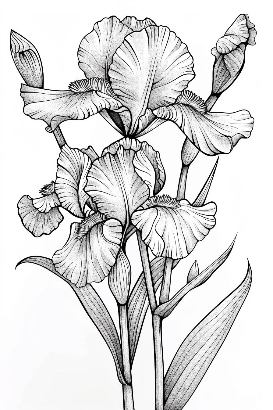 Iris Bunch Line Art Black and White Bundle 4 30 Digital Line Art Svg ...