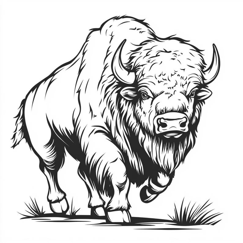 Buffalo/bison Black and White Line Art Bundle 2 65 Digital Ai Line Art ...