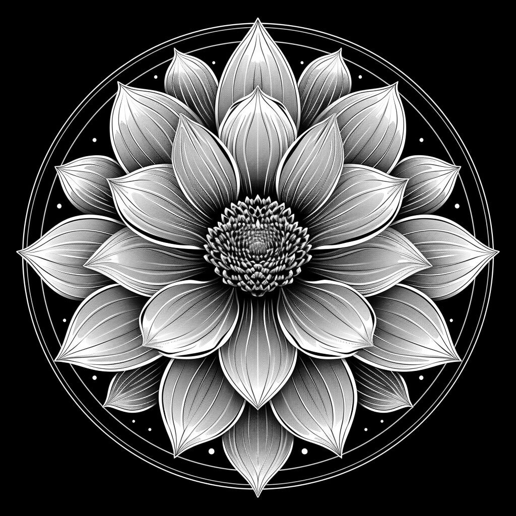 Spring Flower Mandala Line Art Black and White Bundle 2 144 Digital ...