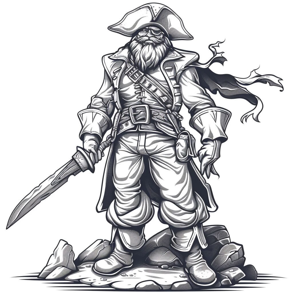 Pirate Full Body Line Art Black and White Bundle 1 65 Digital Ai Line ...
