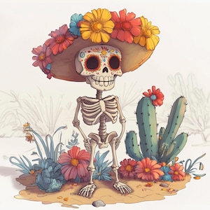 Skeleton Latin American Line Art Color Bundle 2 18 Digital Line Art Ai ...