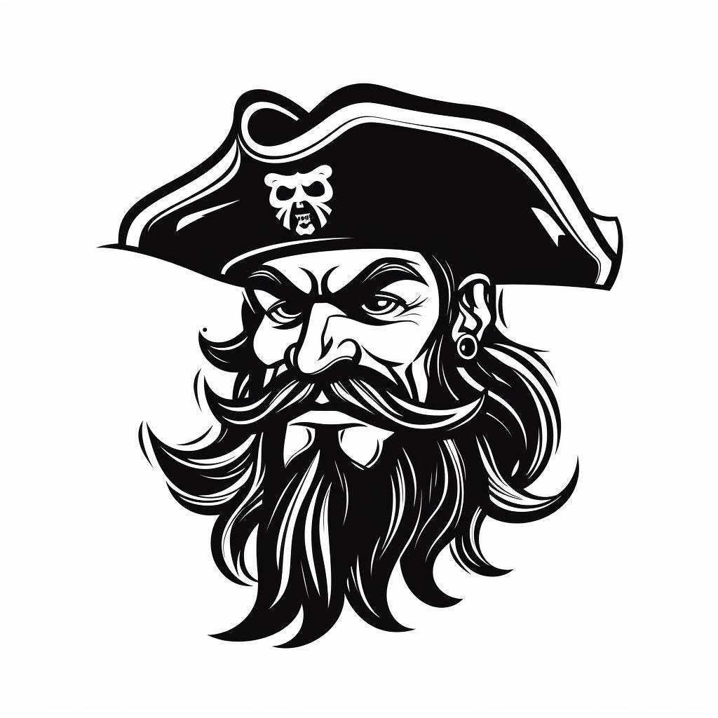 Pirate Head Line Art Black and White Bundle 2 60 Digital Ai Line Art ...