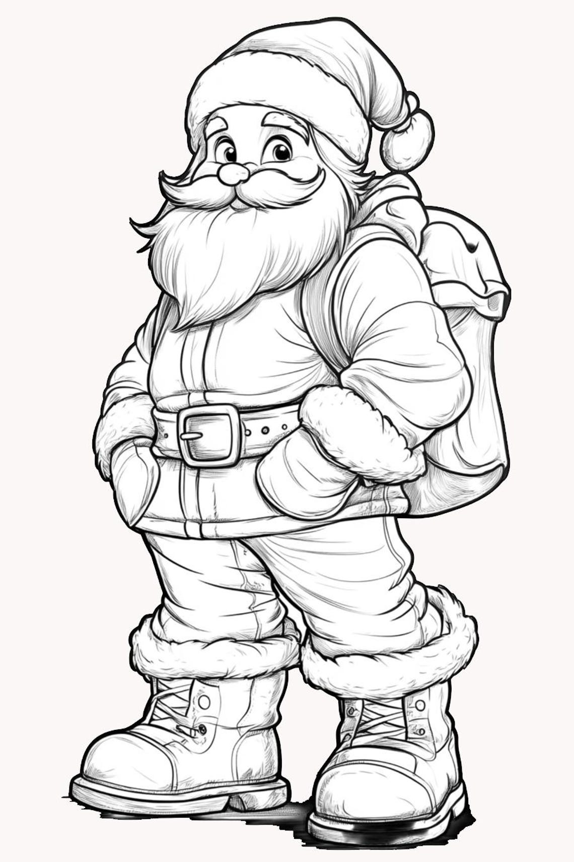 Santa Cartoon Line Art Illustration Black and White Bundle 5 42 Digital ...