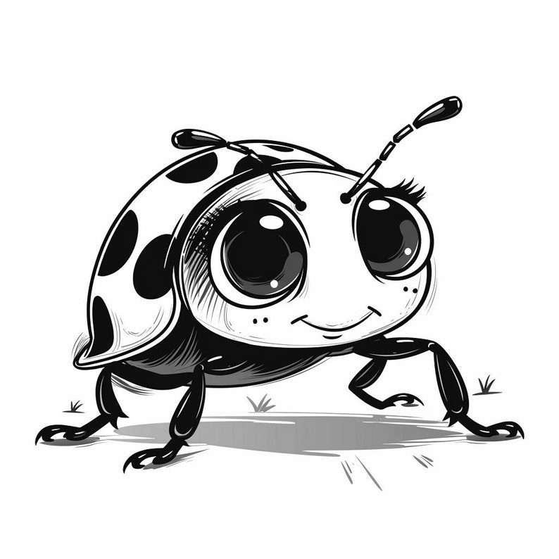 Ladybug Cartoon Black and White Bundle 1 72 Digital Ai Line Art PNG-SVG ...