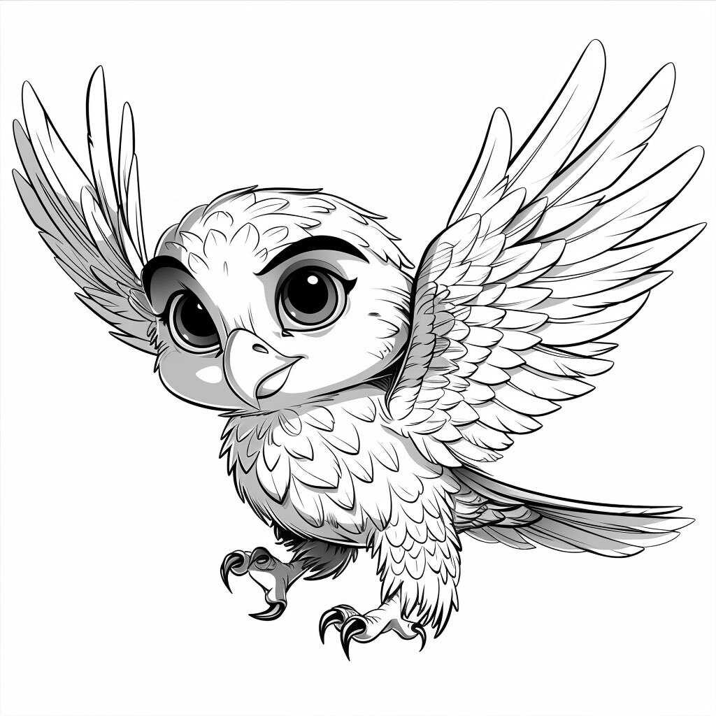 Hawk Cartoon Illustration Black and White Bundle 1 60 Digital Line Ai ...