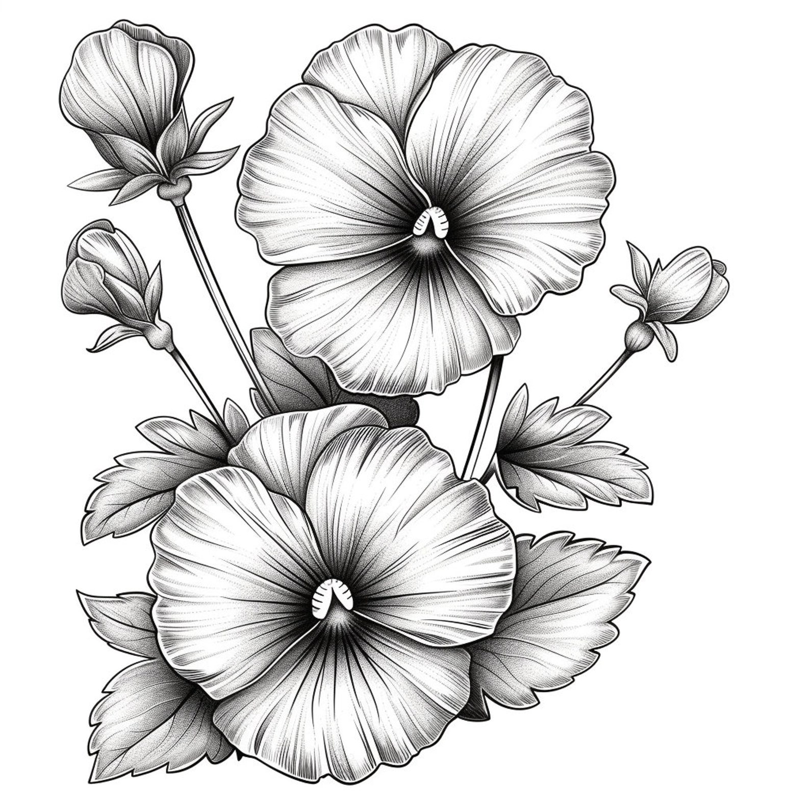Pansy Blooms Black/white Line Art Bundle 1 30 Digital Ai Line Art PNG ...