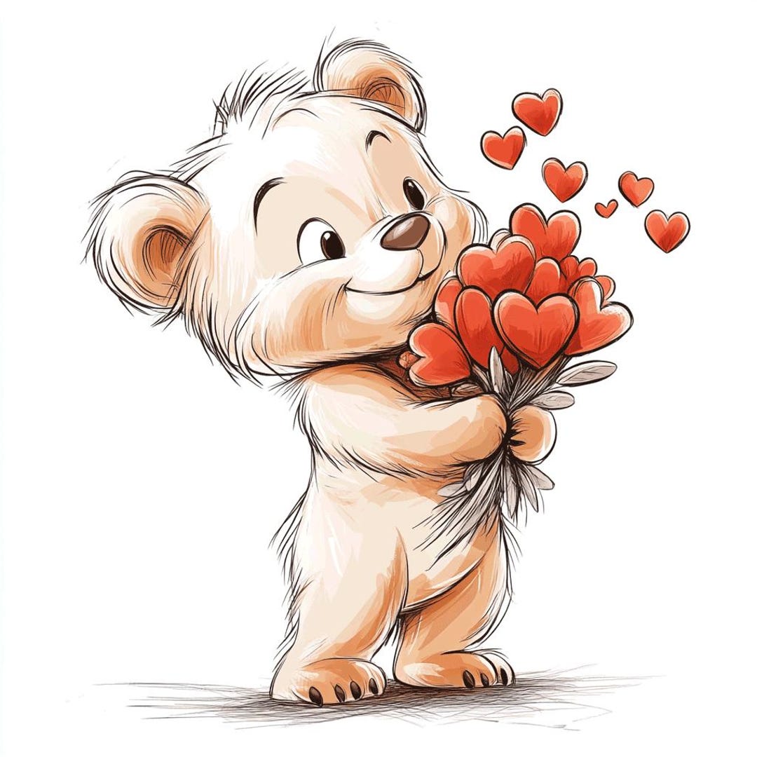 Bear With Heart Bunch Cartoon Bundle 1 36 Digital Line Art Svg-png Ai ...