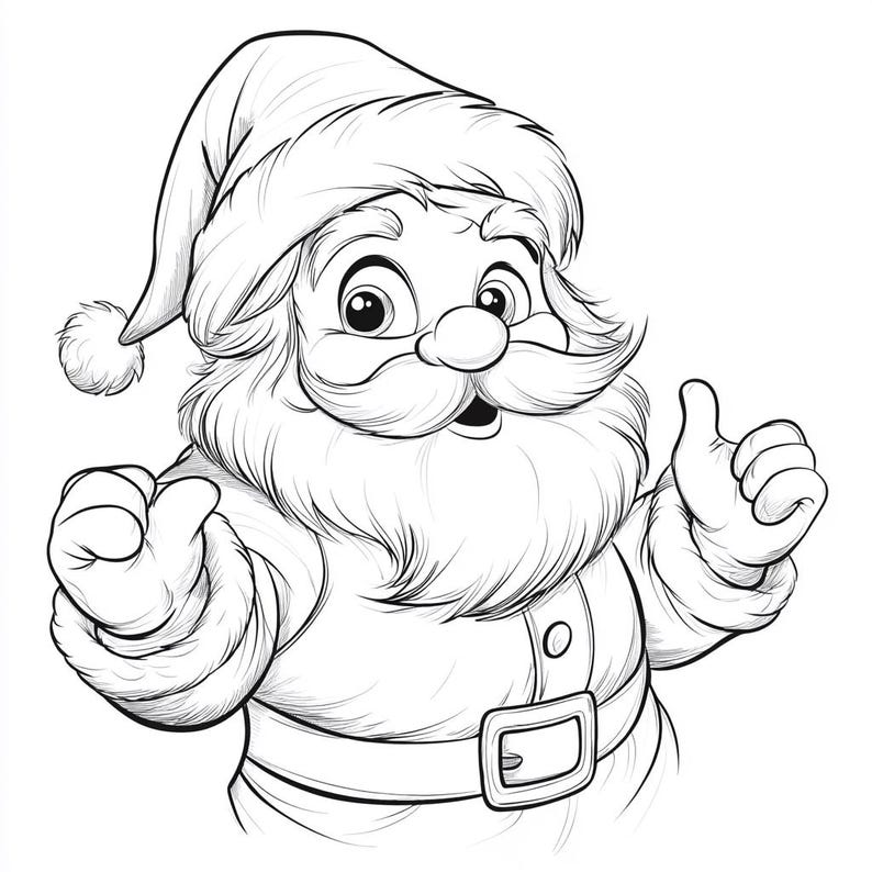 Santa Cartoon Line Art Illustration Black and White Bundle 2 36 Digital ...