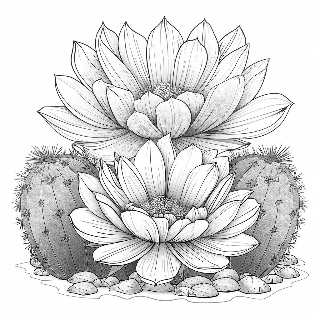 Cactus Blooms Line Art Black and White Bundle 3 20 Digital Line Art Ai ...
