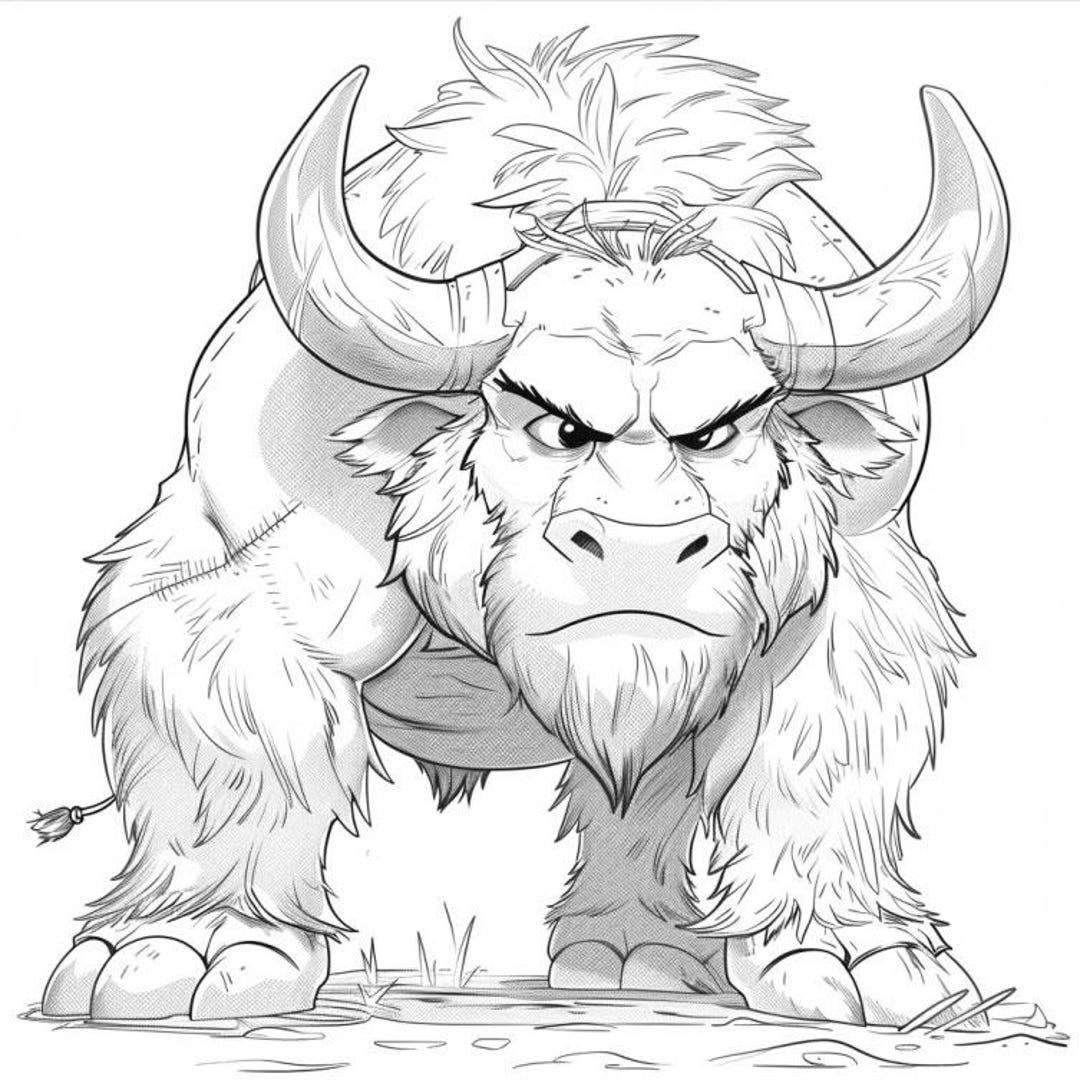 Buffalo/bison Cartoon Fierce Line Art Black and White Bundle 1 55 ...