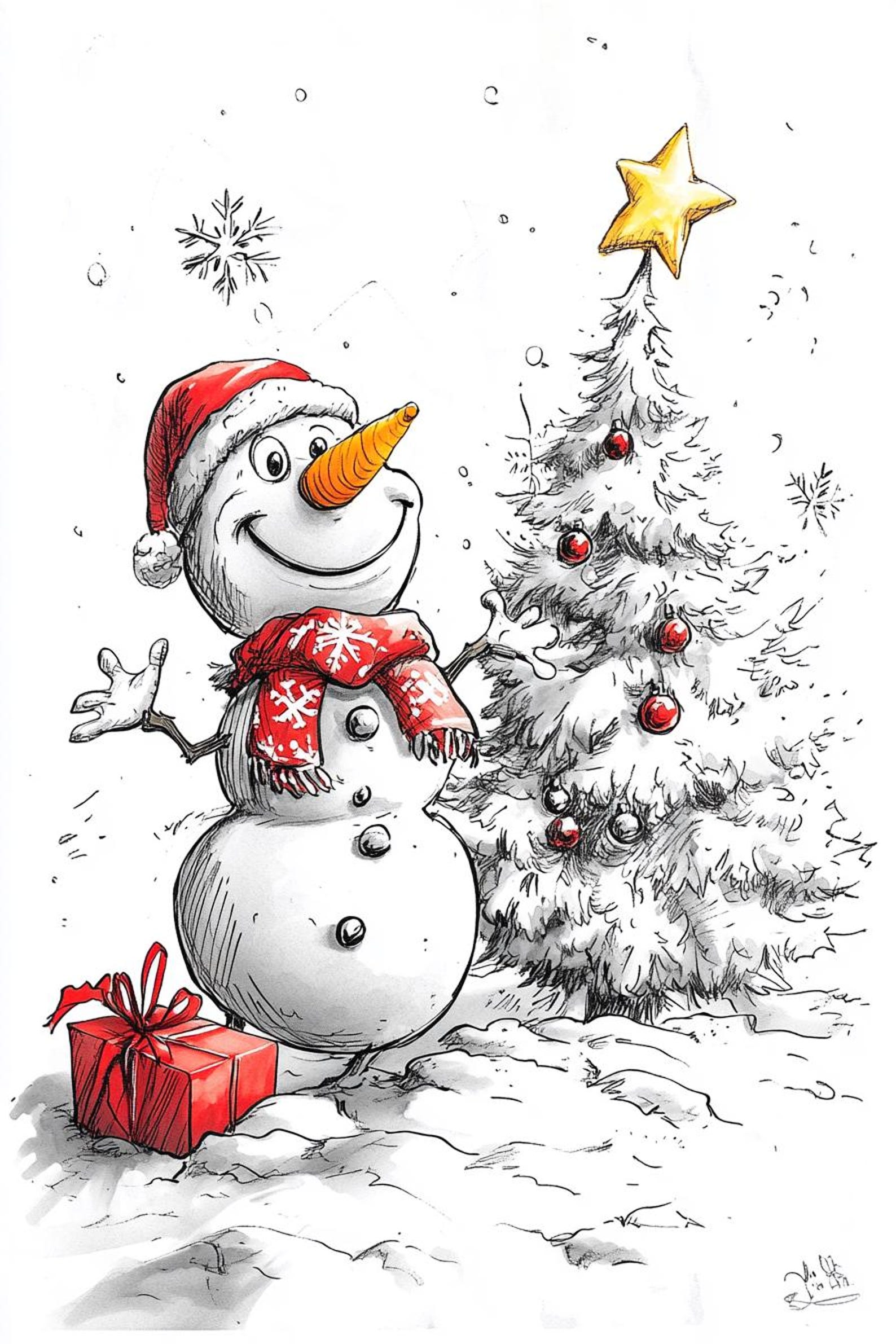 Snowman and Christmas Tree Line Art Illustration Color Bundle 1 20 ...