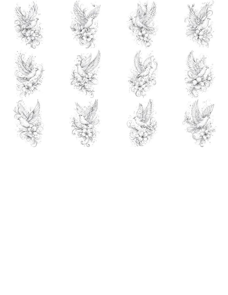 Doves and Flowers Black/white Line Art Bundle 1 36 Digital Ai Line Art ...