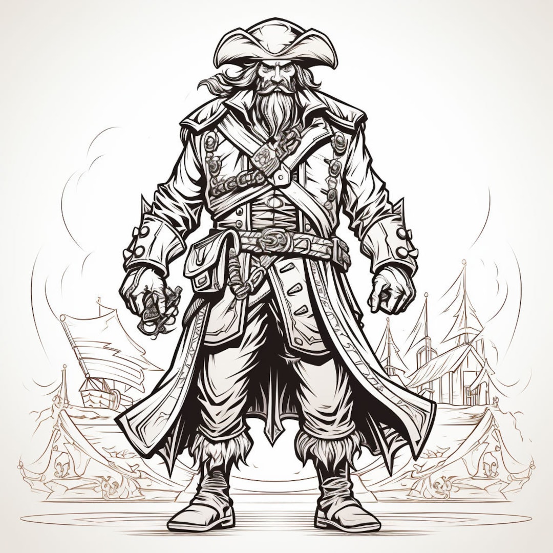 Pirate Full Body Line Art Black and White Bundle 1 120 Digital Line Art ...