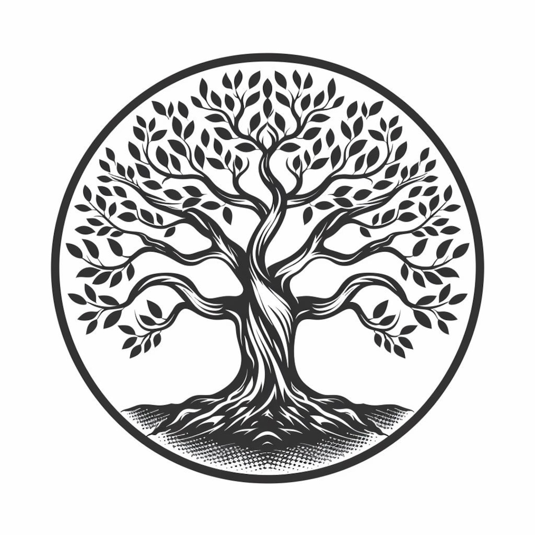 Trees Ancient Line Art Black and White Bundle 4 18 Digital Line Art Ai ...