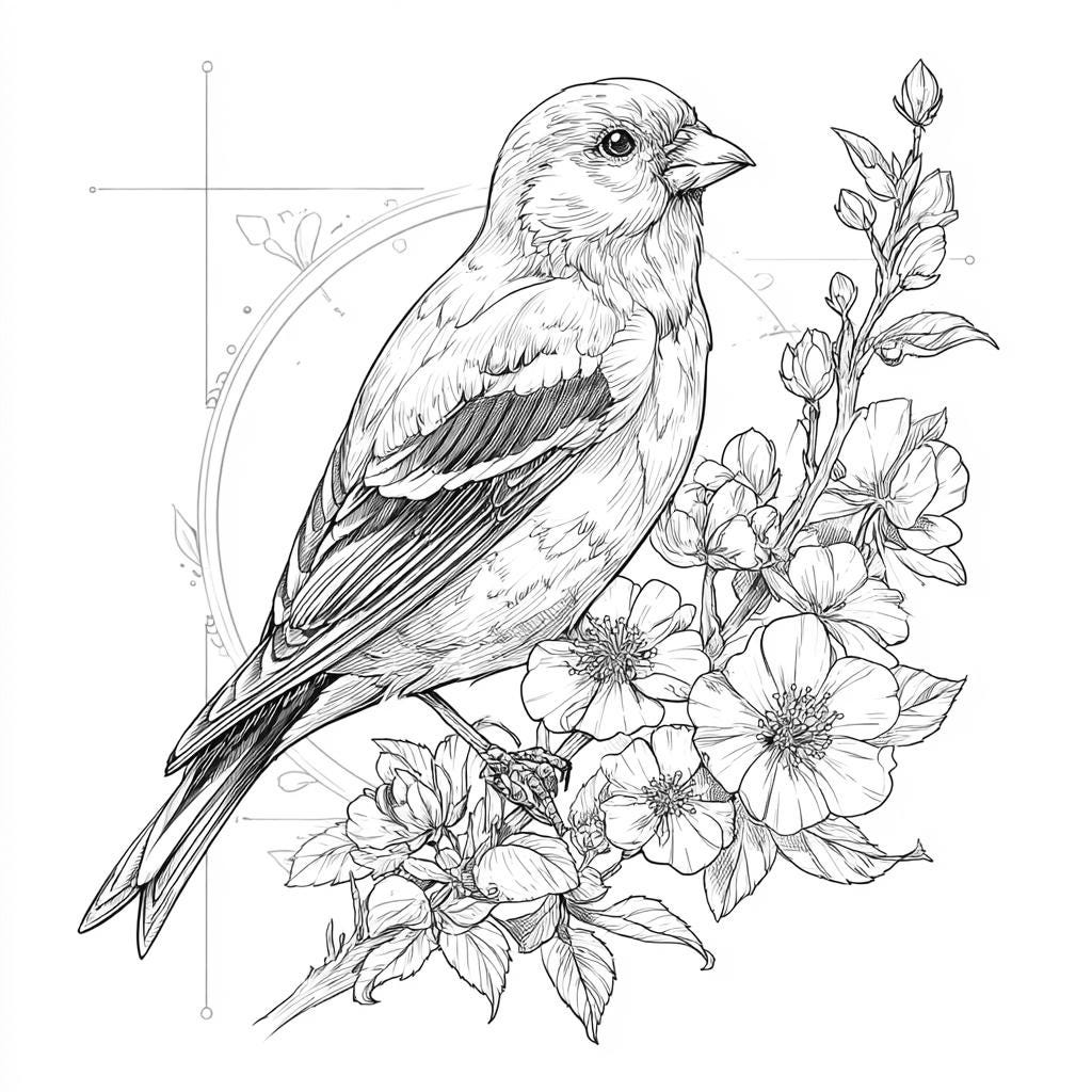 Goldfinch Line Art Black and White Bundle 1 32 Digital Ai Line Art PNG ...