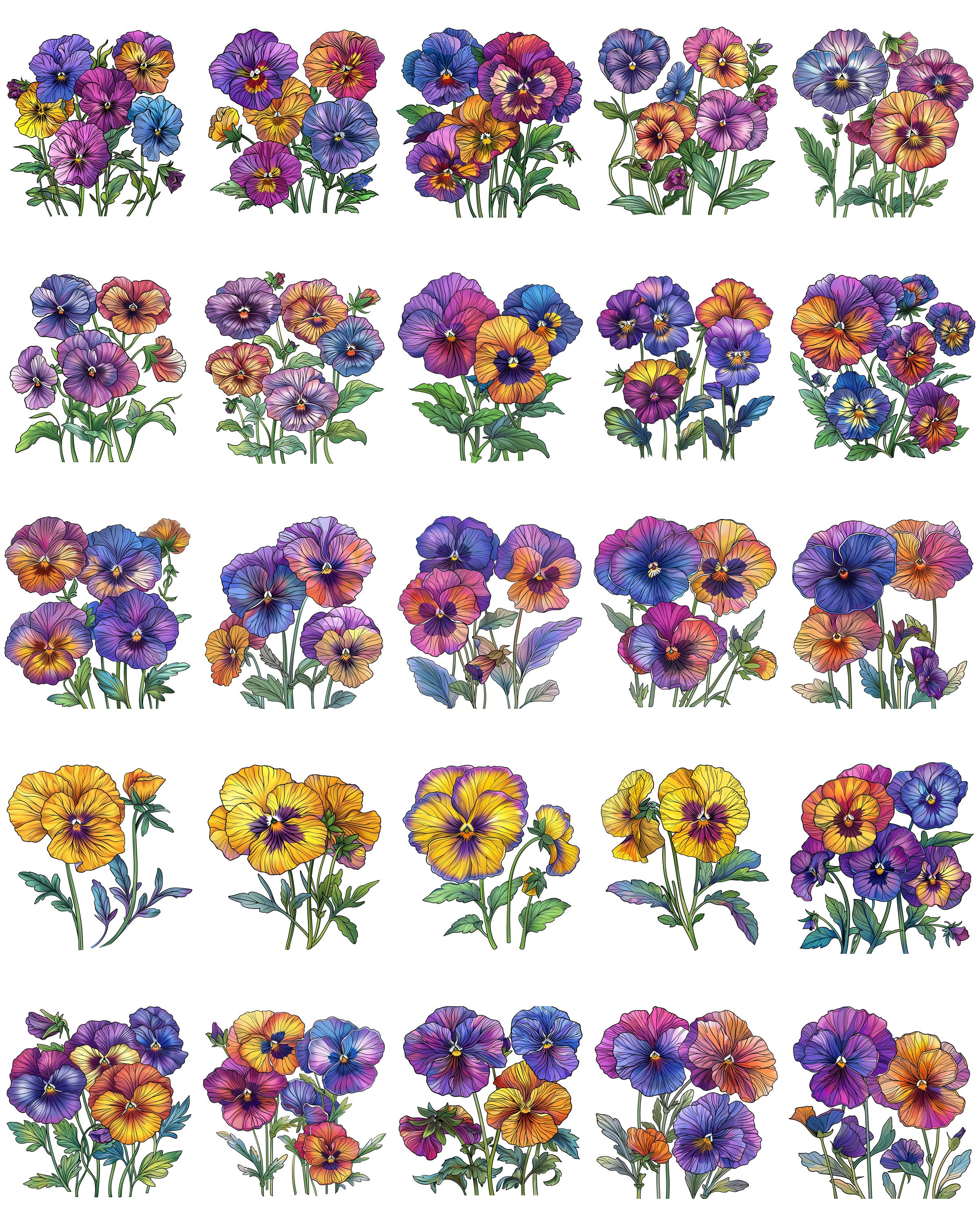 Pansy Color Line Art Bundle 3 25 Digital Line Art Ai Svg Png Jpg - Etsy