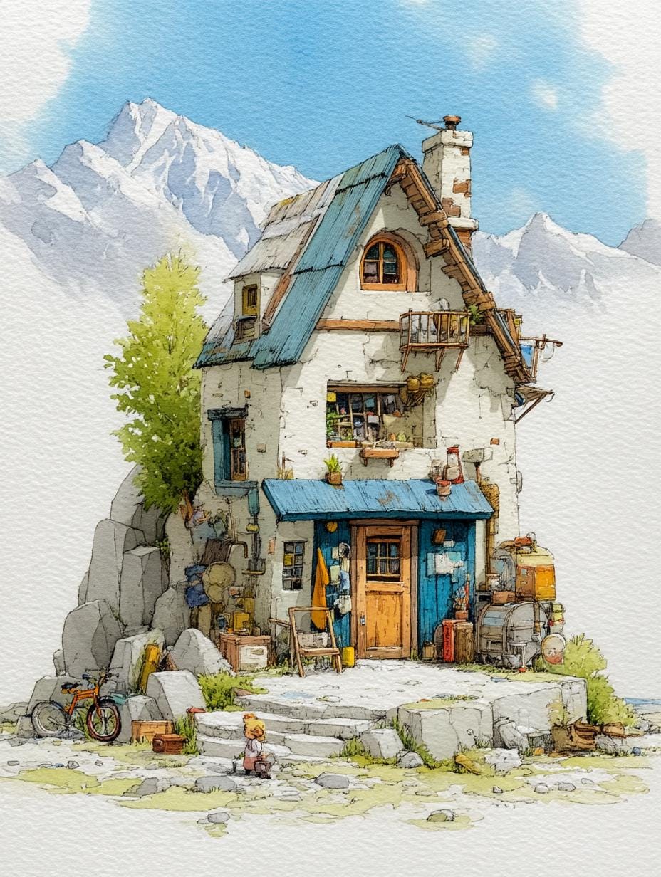 Mountain Haus Watercolor Line Art Bundle 1 12 Digital Ai Line Art PNG ...