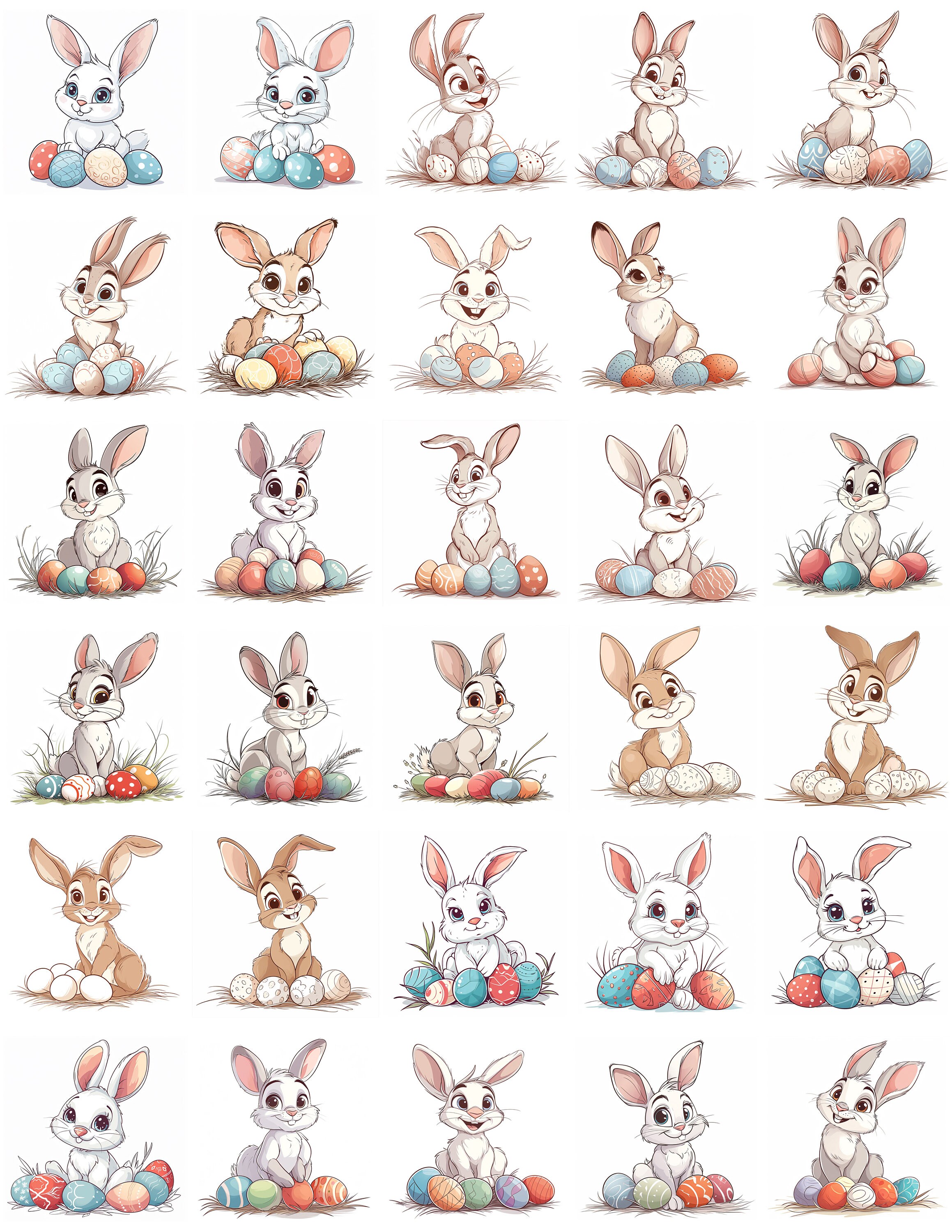 Bunny of Easter Color Bundle 3 100 Digital Ai Line Art PNG-SVG-JPG ...