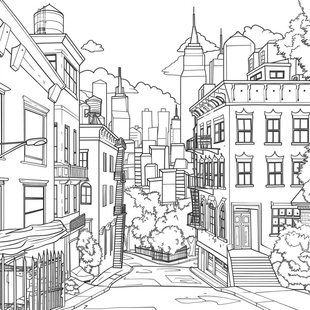Urban Scene Cartoon Clean Line Art - Black/white Bundle 1 Clean Line ...