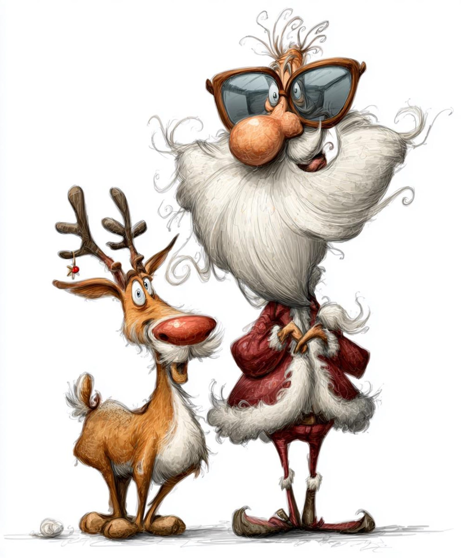 Santa and Rudolf Crazy Cartoon Line Art Color Bundle 2 24 Digital Ai ...