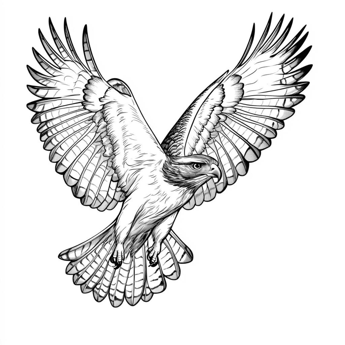Hawk Redtail Line Art Illustration Black and White Bundle 2 38 Digital ...