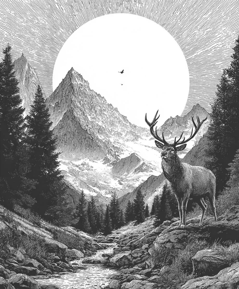 Elk Aspen Forrest Black and White Line Art Bundle 3 20 Digital Ai Line ...