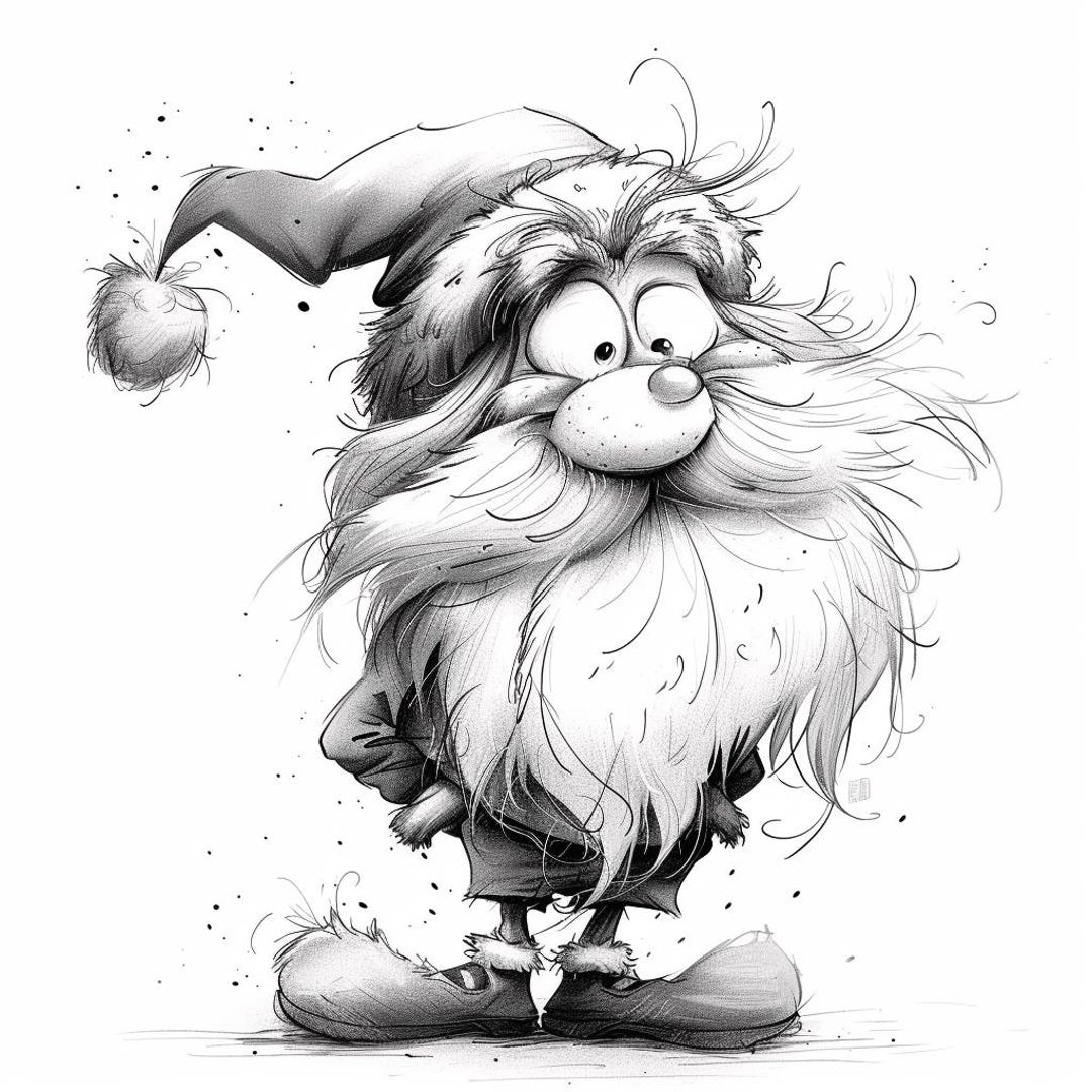 Santa Crazy Cartoon Line Art Illustration Black and White Bundle 1 32 ...