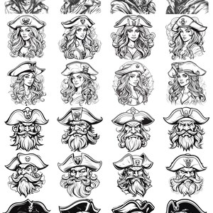 Pirate Head Line Art Black and White Bundle 1 42 Digital Ai Line Art ...