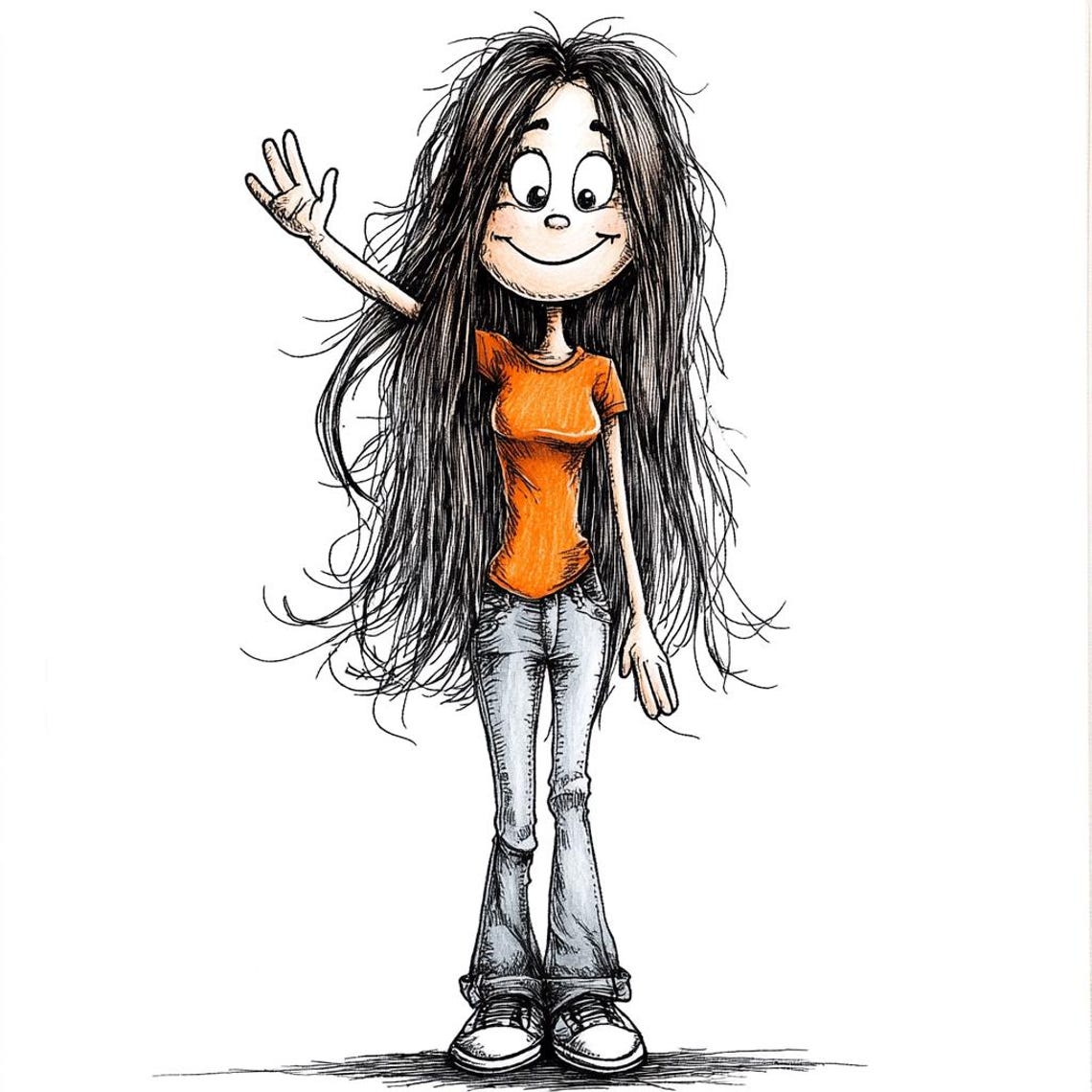 Woman Young Groovy Cartoon Line Art Illustration Color Bundle 1 100 ...