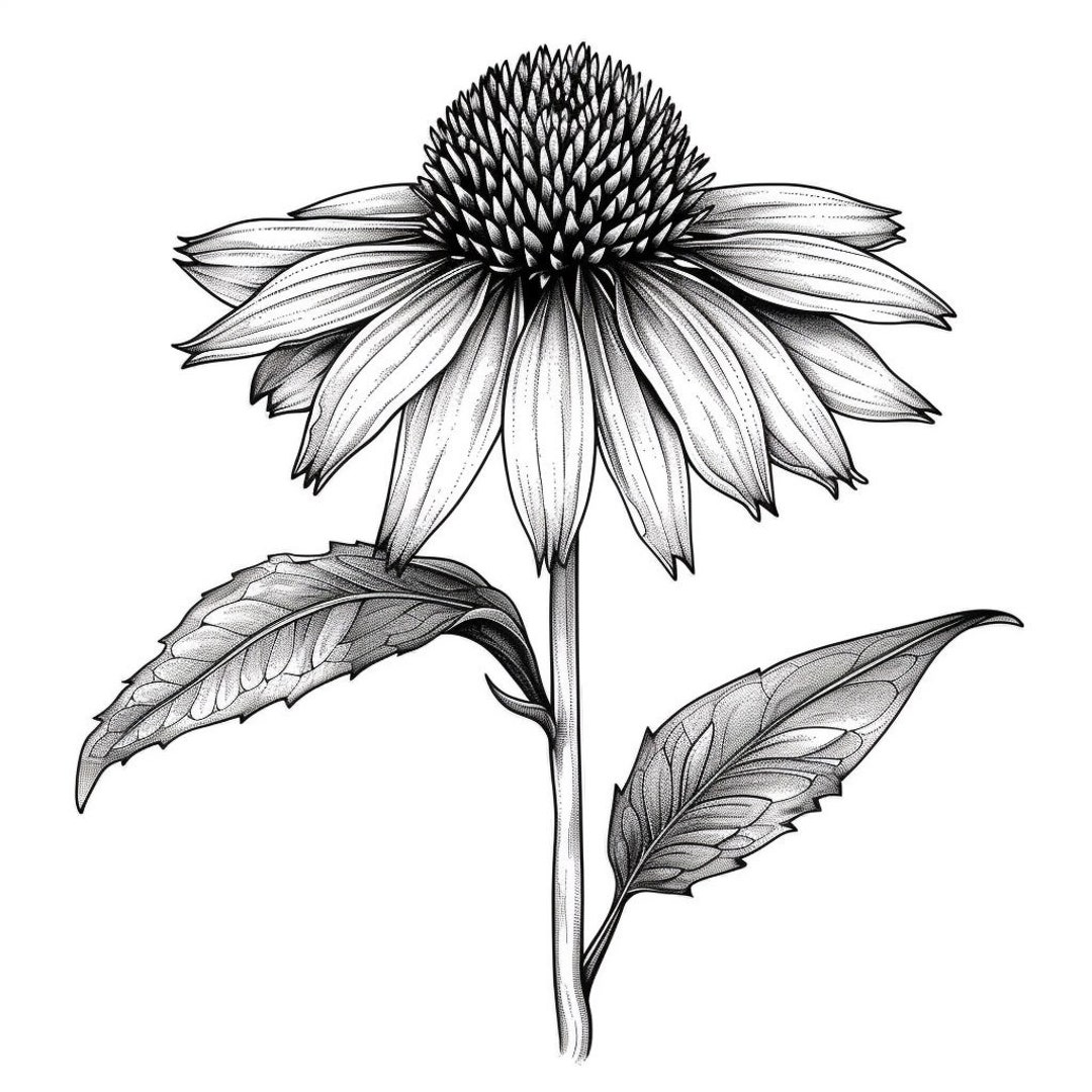 Cone Flower Line Art Black and White Bundle 3 36 Digital Ai Line Art ...