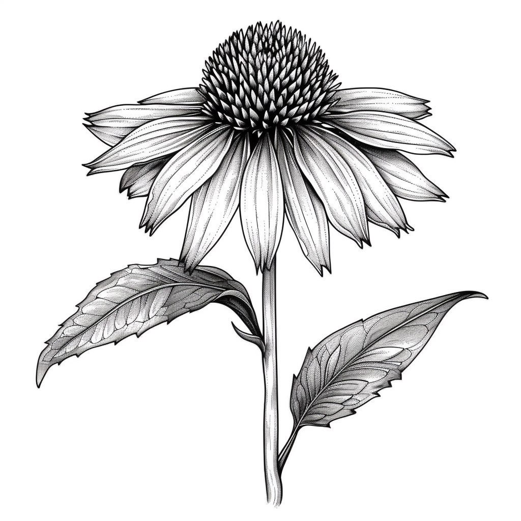 Cone Flower Line Art Black and White Bundle 3 36 Digital Ai Line Art ...