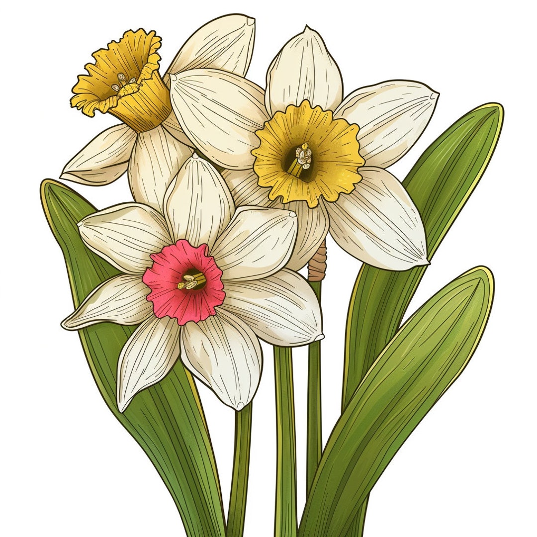 Daffodils Line Art Color Bundle 3 28 Digital Ai Line Art PNG-SVG ...