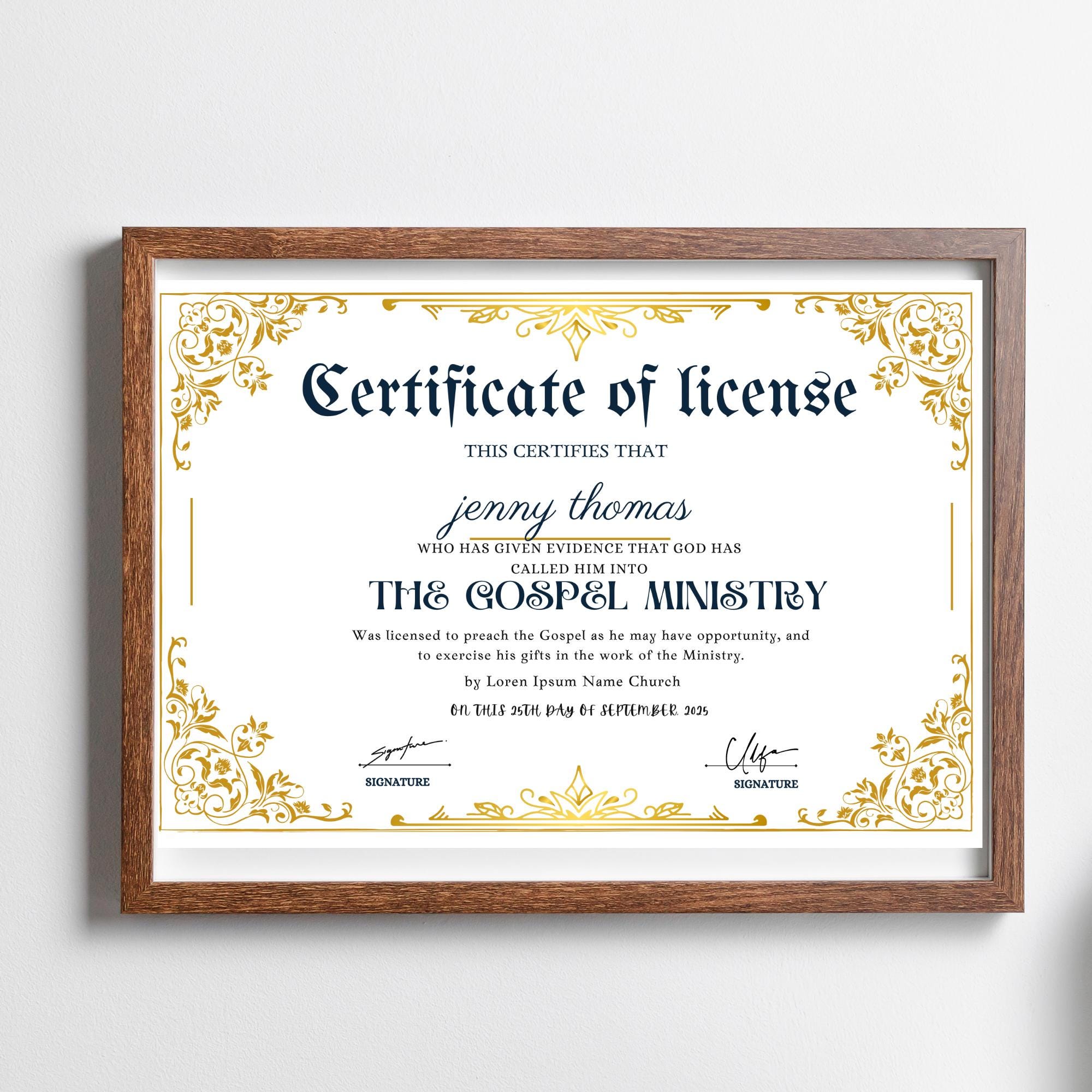 Minister License Certificate: Editable License to Preach (printable ...