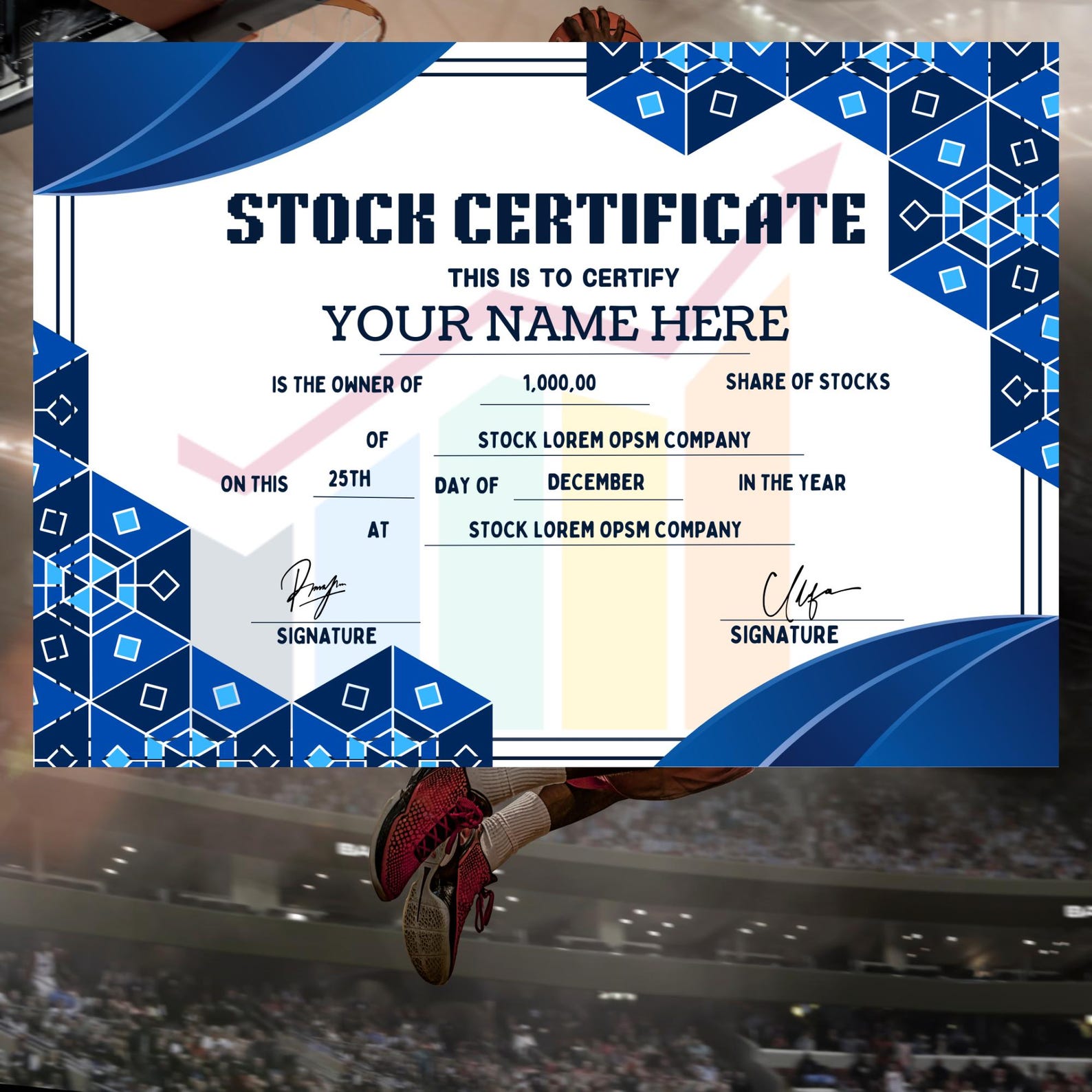 Stock Certificate Template / Printable Certificate of Stock / Share of ...