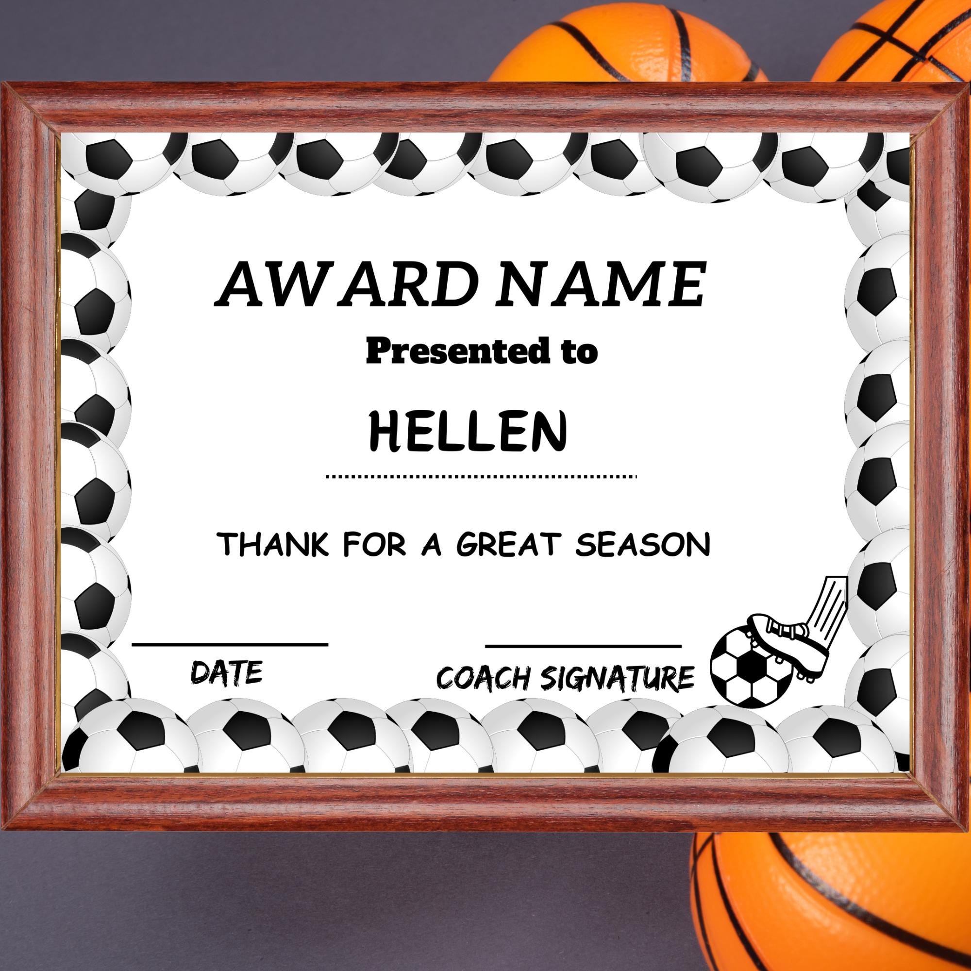 Soccer Football Award Certificate, Football Certificate Award, Sports ...