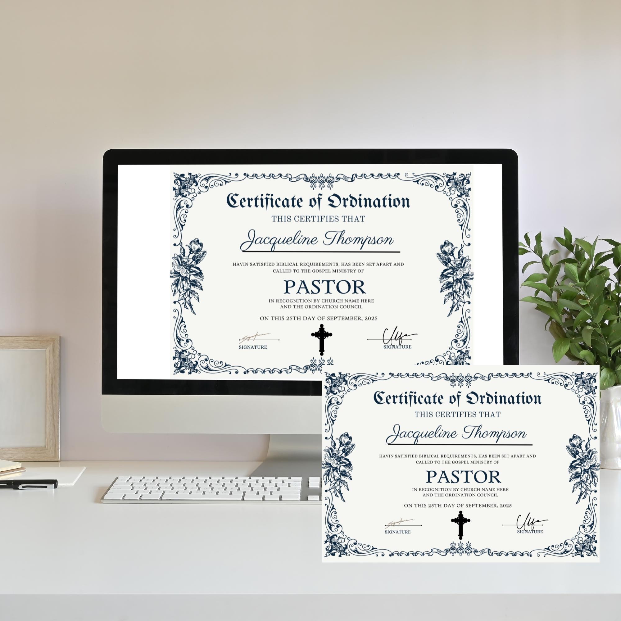 Editable Ordination Certificate Template: Vintage Ministry Design ...