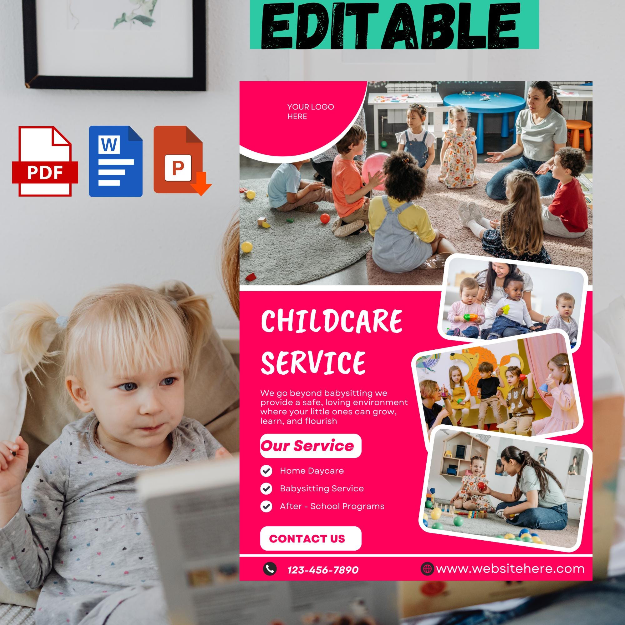 Childcare Flyer Canva Template: Daycare, Babysitting Promotion (digital ...