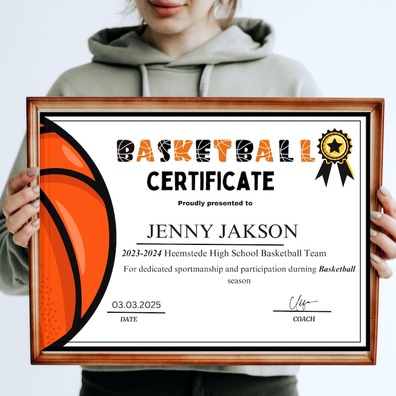 Basketball Certificate of Participation, Editable Basketball Awards ...