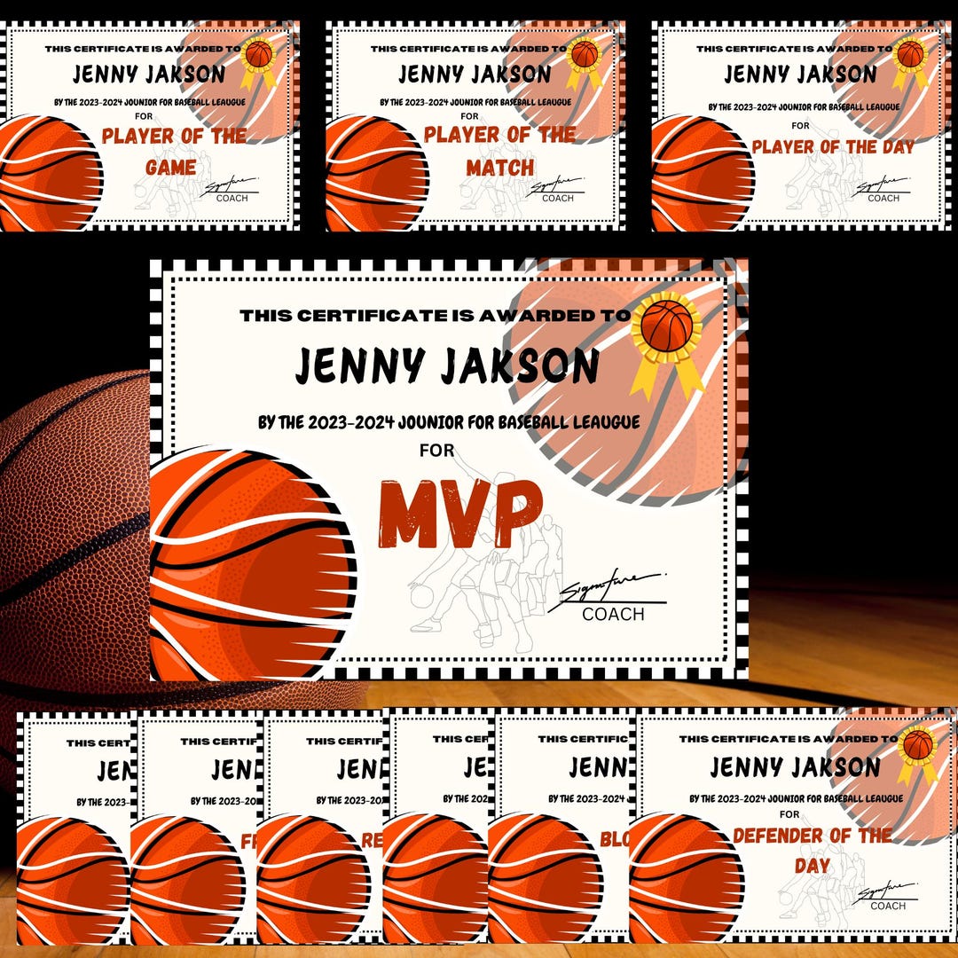 Editable Basketball Award Certificate: Team Party Printable (PDF ...