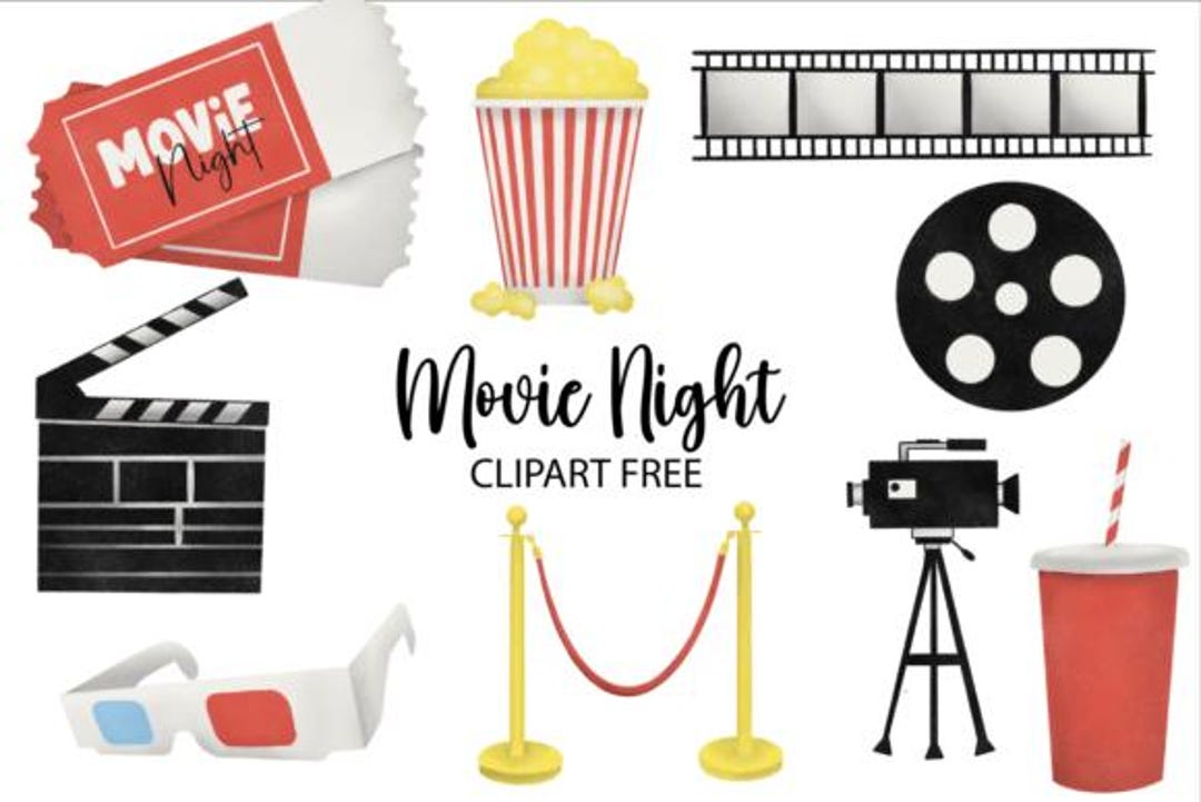Movie Night Clipart: Cinema SVG, Film Strip Silhouette (digital ...