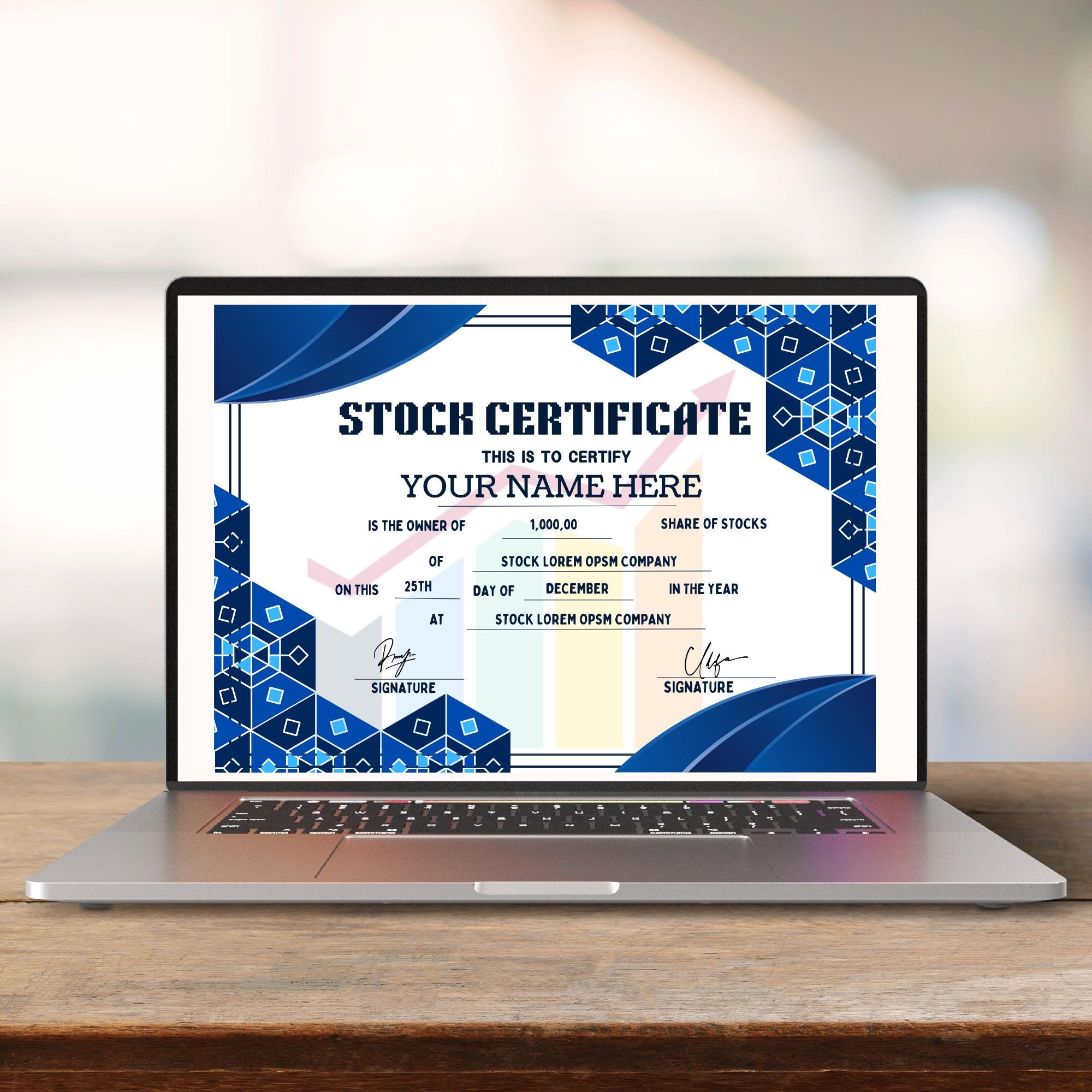 Stock Certificate Template / Printable Certificate of Stock / Share of ...