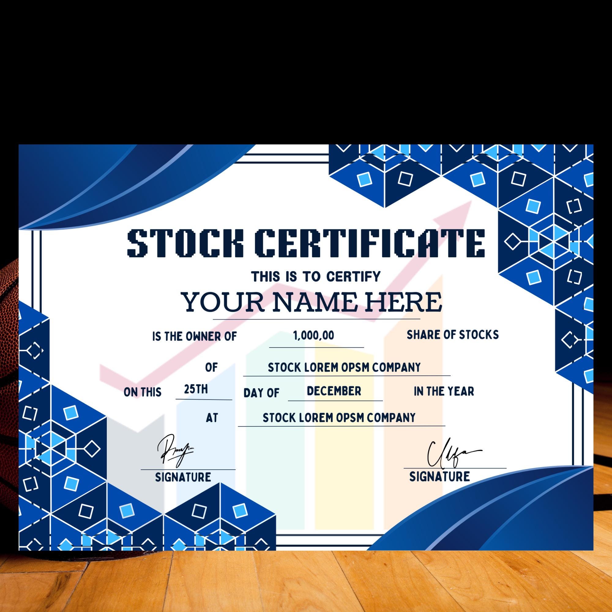 Editable Stock Certificate Template: Printable Share Certificate (11x8 ...