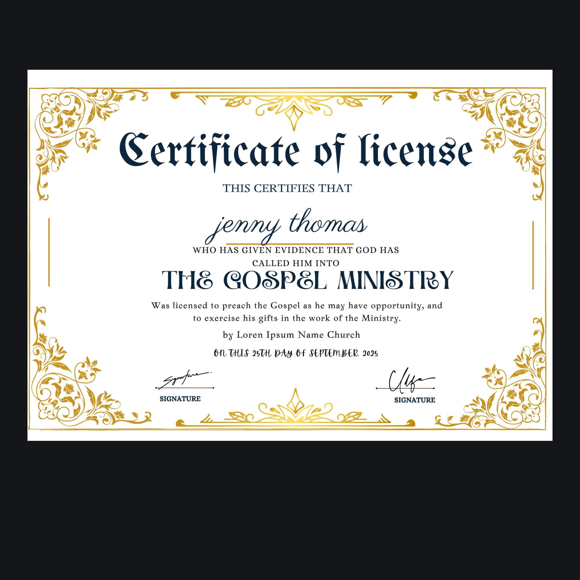Minister License Certificate: Editable License to Preach (printable ...