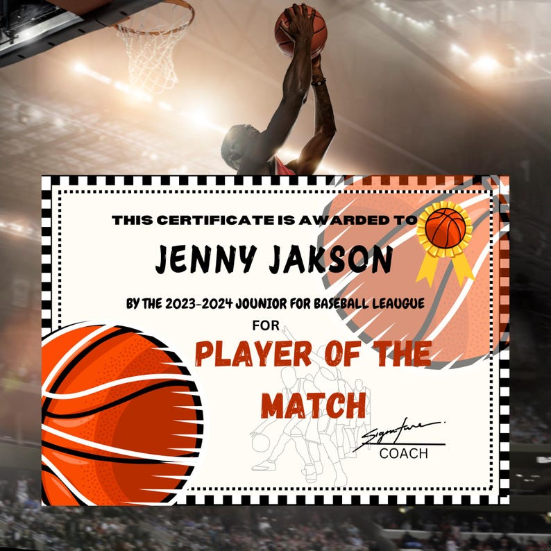 Basketball Award Certificate / Editable Award Ceremony Printable / End ...