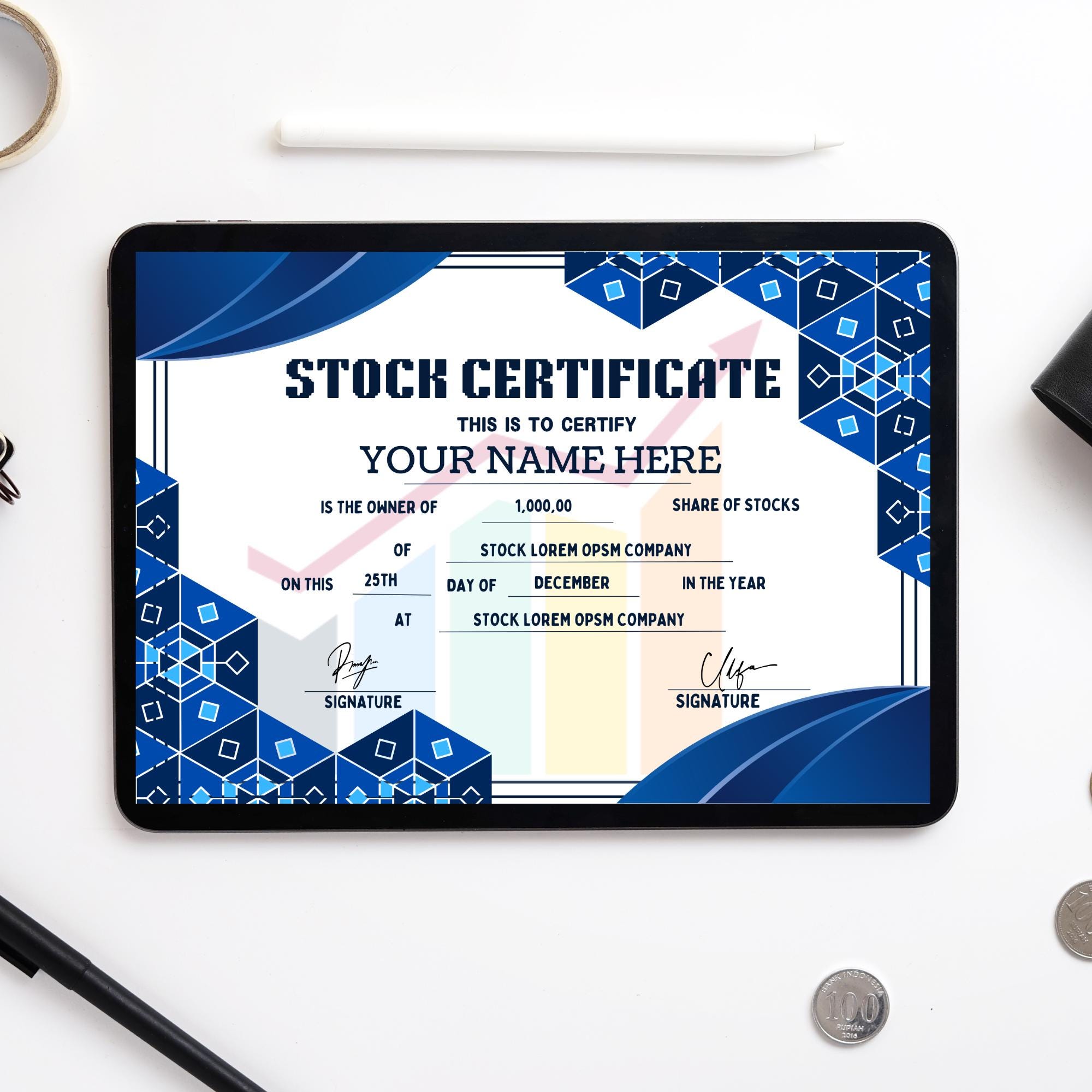 Stock Certificate Template / Printable Certificate of Stock / Share of ...