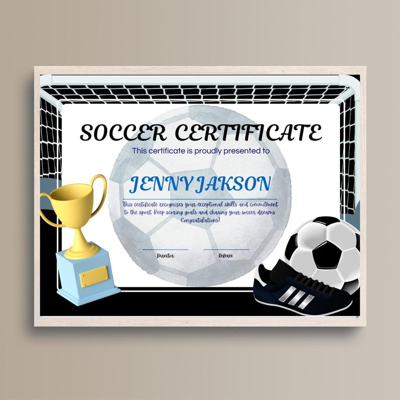 Editable Sports Award Certificate: Printable Soccer, Football Diploma ...