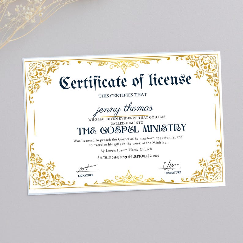 Minister License Certificate: Editable License to Preach (printable ...