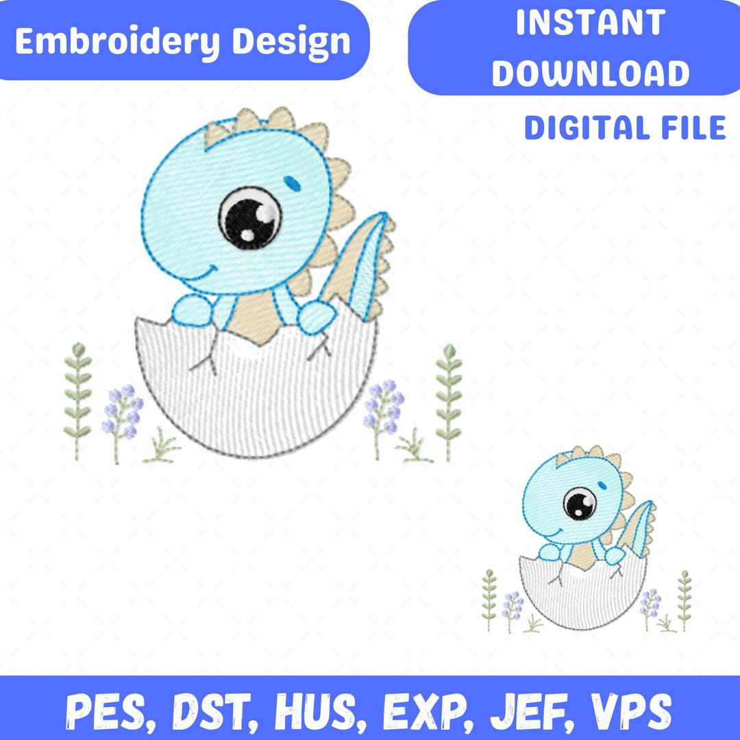 Baby Dinosaur Embroidery Design: Dino Machine Embroidery Pattern ...